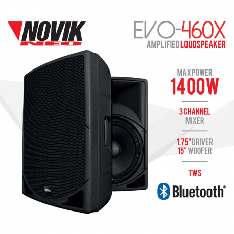 Bafle Activo NOVIK EVO-460X Bluetooth Woofer 15" Mixer 3 Canales 350W ...