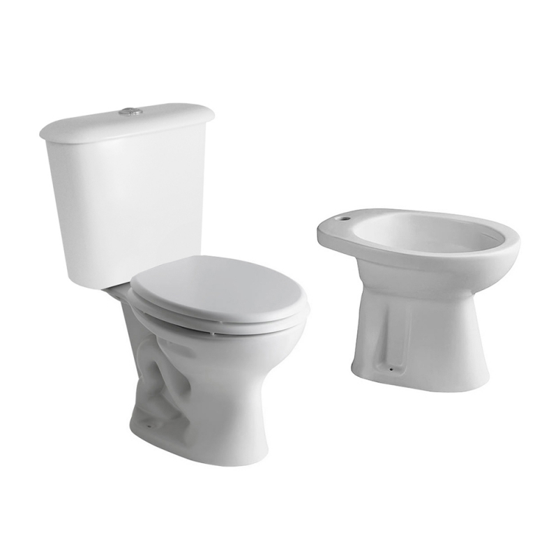 Inodoro largo + deposito + bidet 1 agujero + tapa Ferrum Andina - ICBC Mall